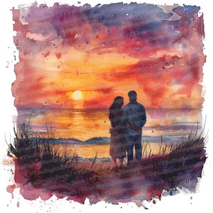 Couple at Sunset Clipart, 12 Jpgs, Couple Beach Sunset, Printable ...