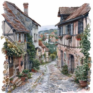 French Village Clipart, 12 Jpgs, Cobblestone Street Clipart, Printable ...