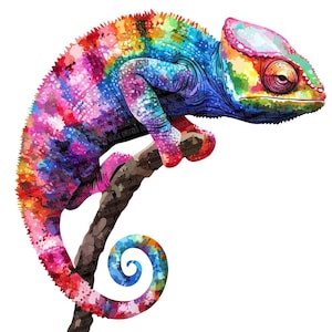 Neon Chameleon PNG Clipart, 12x Colorful Reptile Clip Art Set ...