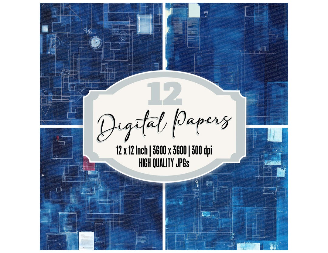 12x Caseboard Blueprint Layout Junk Journal Paper Digital Paper Pack ...
