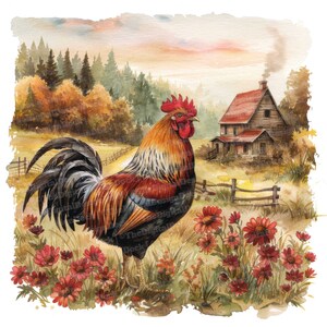 12x Vintage Cockerel Clipart, Rustic Farmhouse Clipart, Printable ...
