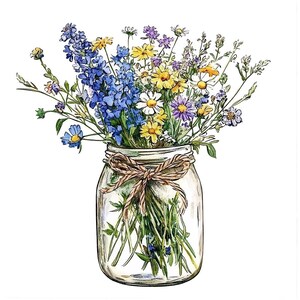 12x Floral Mason Jar PNG Clipart, Watercolor Wildflower Clip Art Set ...