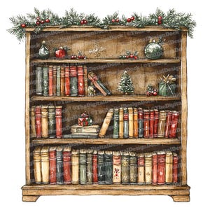 Christmas Bookshelf Clip Art, 12x Vintage Holiday Books Clipart Set ...