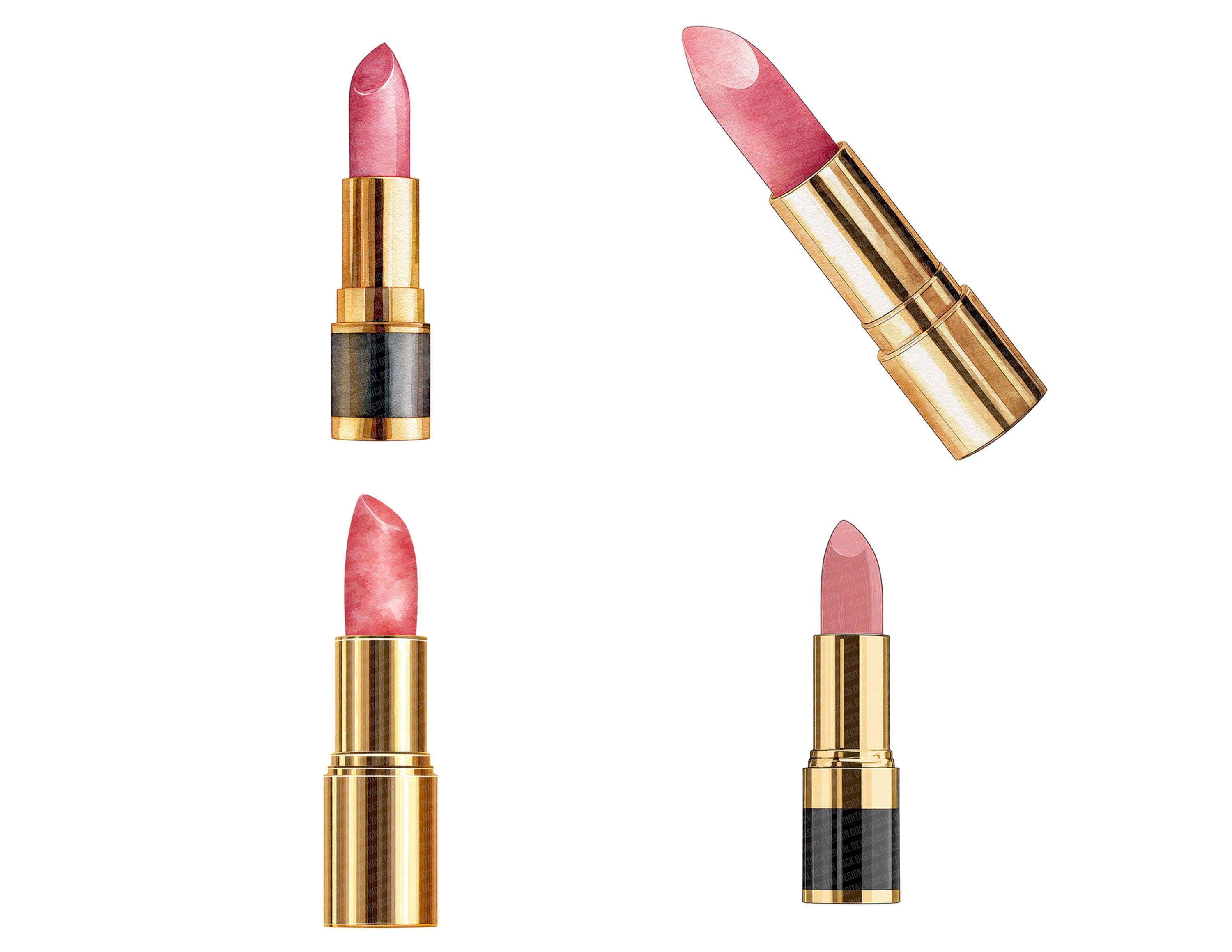 12x Makeup Lipstick PNG Clipart, Watercolor Beauty Clip Art Set, Pink ...