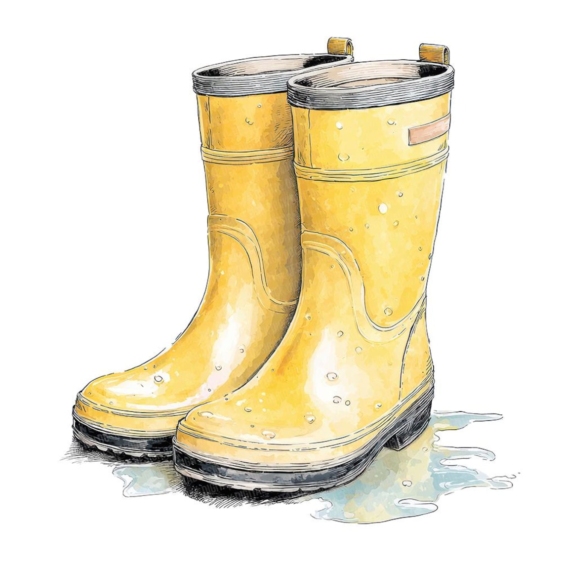 12x Yellow Boots PNG Clipart, Watercolor Rain Boots Clip Art Set ...
