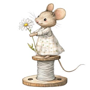 Mouse Clipart, 12x Thread Spool Mice Clip Art Set, Printable Watercolor ...