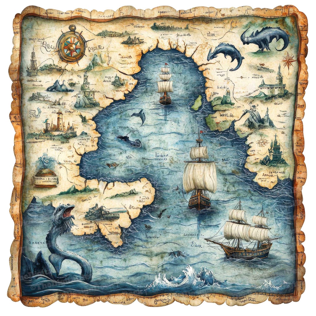 12 Fantasy Treasure Map Clipart, Watercolor Adventure Map Art ...