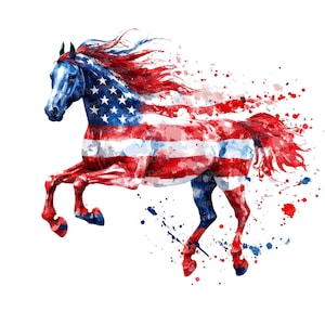 12 USA Flag Horse Clipart, American Flag Art, Watercolor Patriotic Art ...