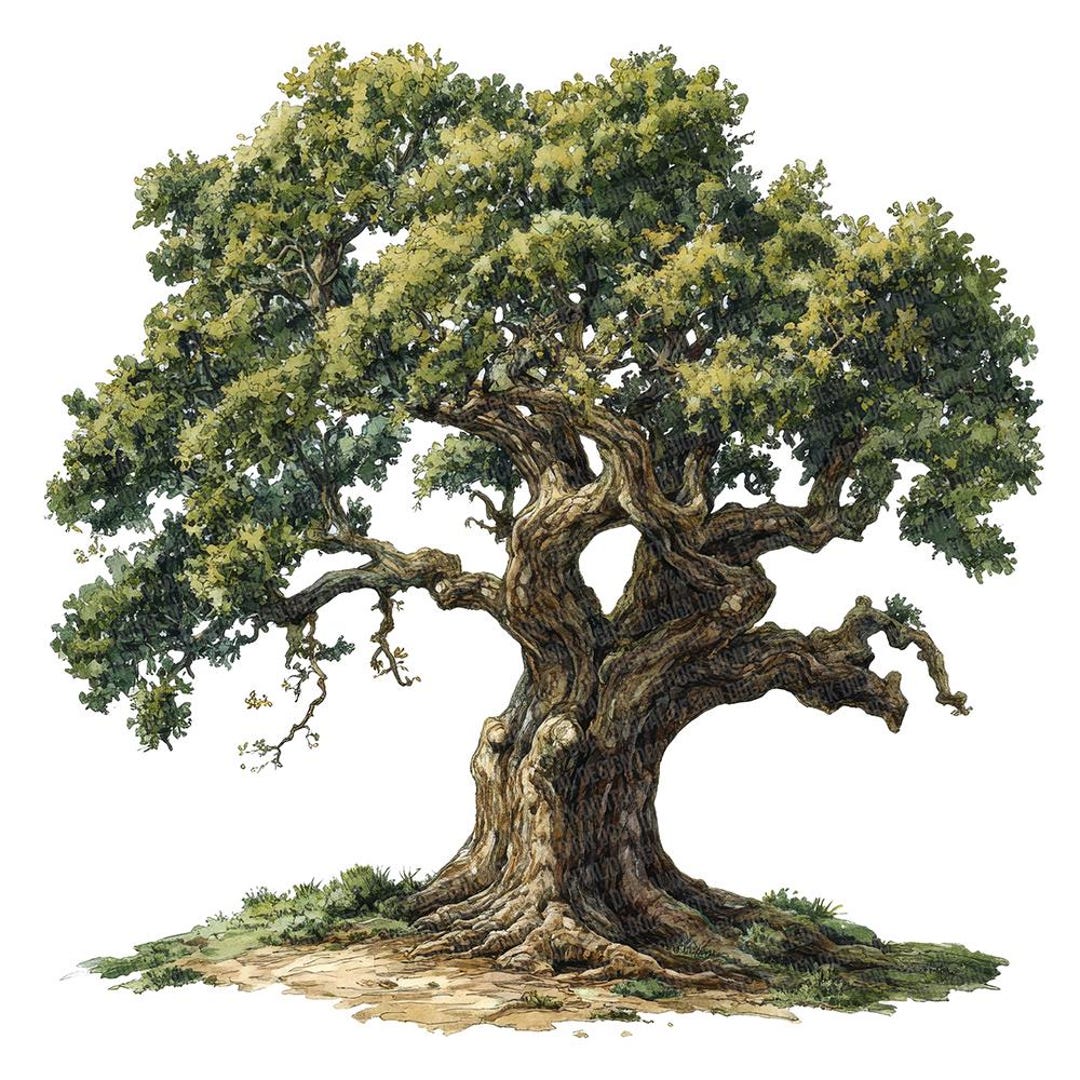 Old Oak Tree PNG Clipart, 12x Watercolor Tree Clip Art Set, Printable ...