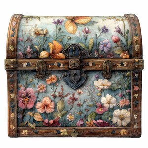 12 Floral Treasure Chest Clipart, Watercolor Vintage Chest Illustration ...