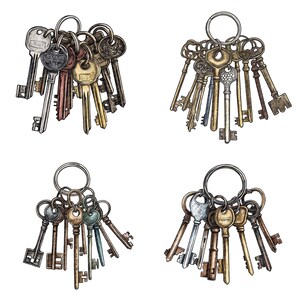 Antique Key PNG Clipart, 12x Vintage Keys Clip Art Set, Printable ...