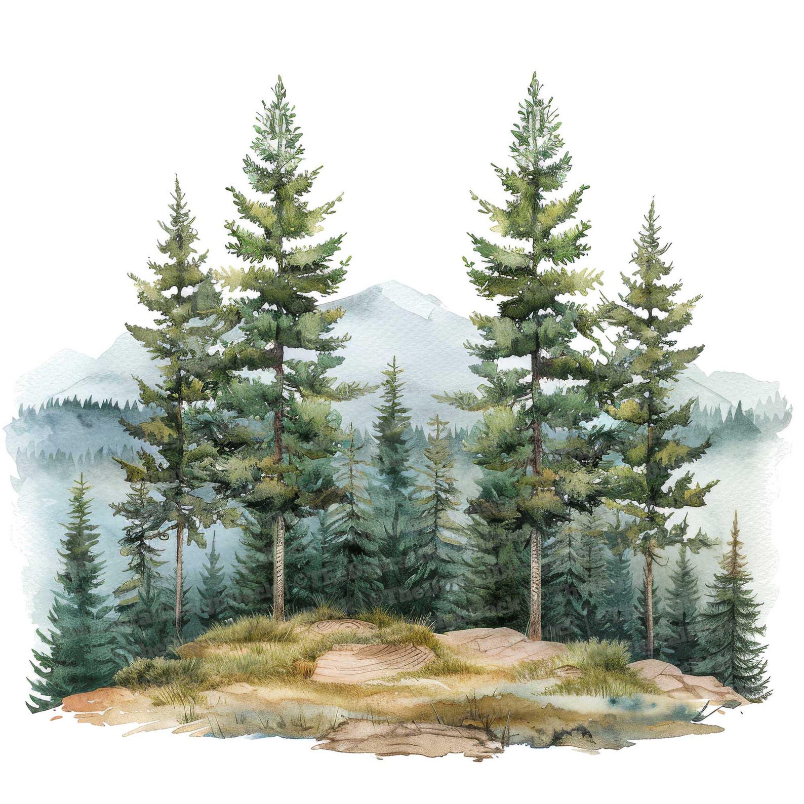 12 Pine Forest Clipart, Evergreen Trees Clipart, Printable Forest ...