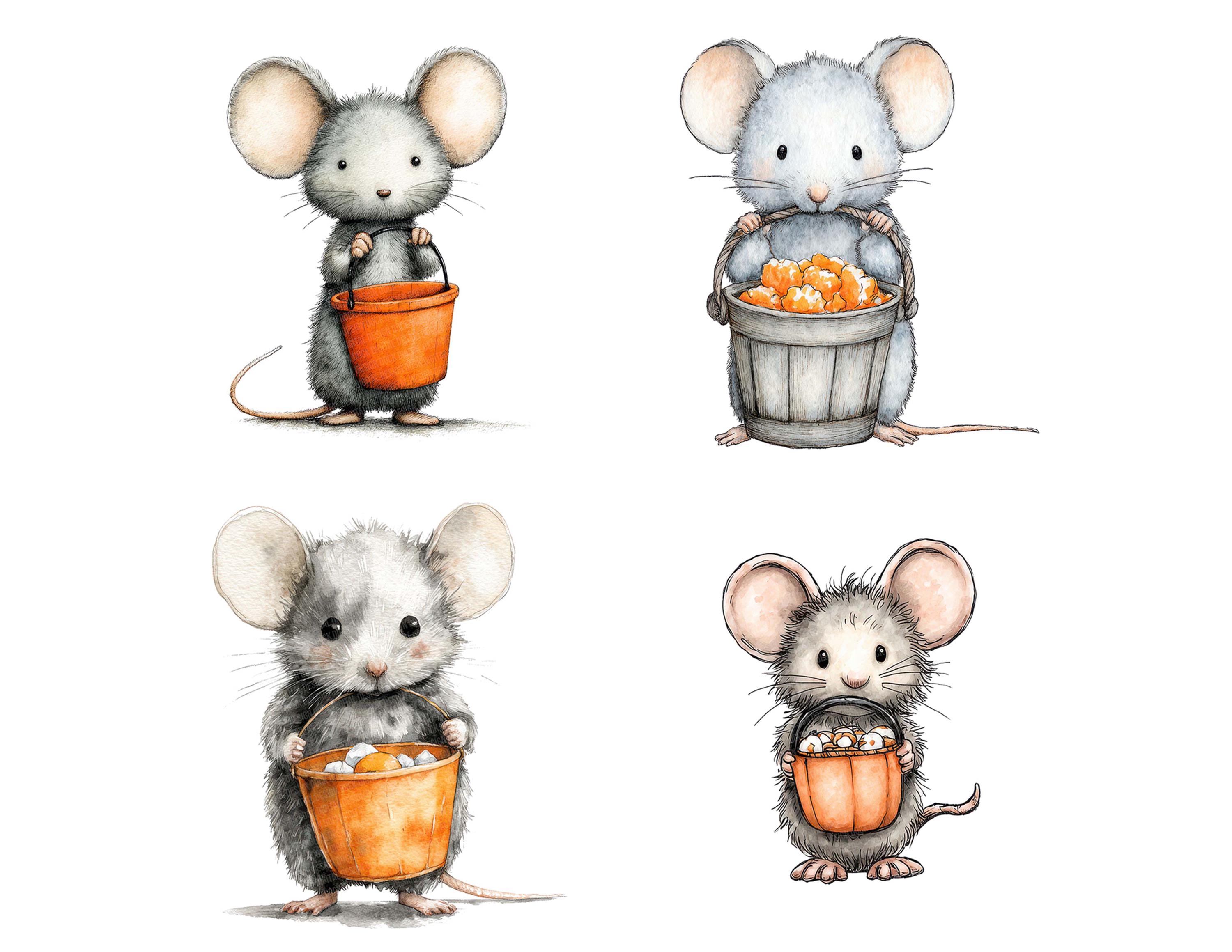 Halloween Mouse PNG Clipart, 12x Watercolor Mice With Candy Buckets ...