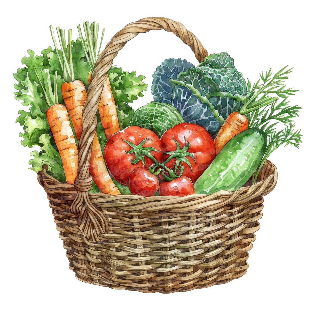 Vegetable Basket Clipart, 12 Jpgs, Farm Fresh Vegetables Clipart ...