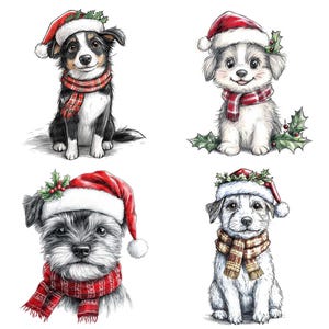Christmas Dog Clip Art, 12x Holiday Puppy Clipart Set, Santa Hat Dog ...