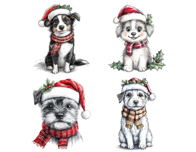 Christmas Dog Clip Art, 12x Holiday Puppy Clipart Set, Santa Hat Dog ...