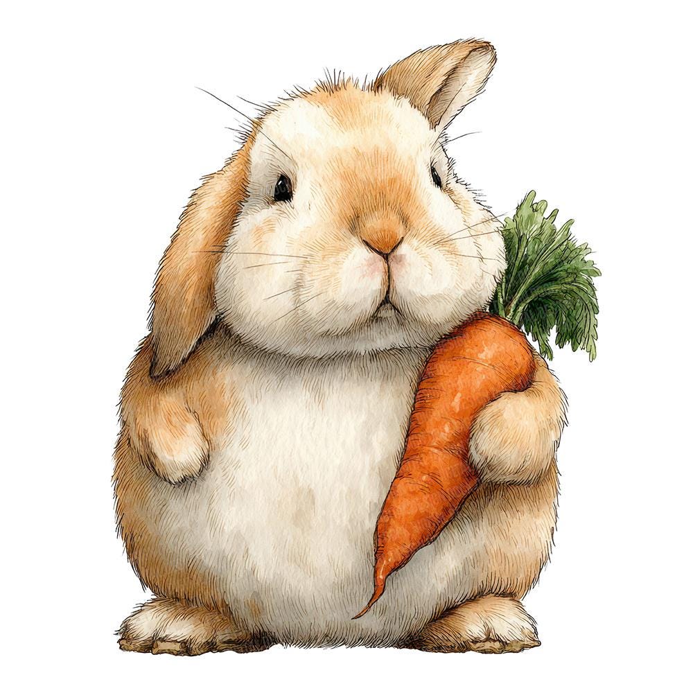 12x Bunny With Carrot PNG Clipart, Watercolor Rabbit Clip Art Set ...