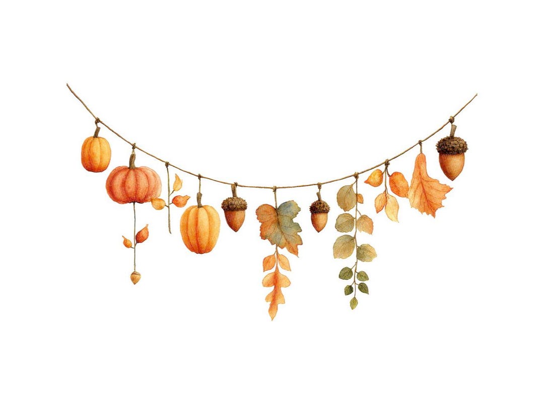 Autumn Bunting PNG Clipart, 12x Fall Garland Clip Art Set, Printable ...