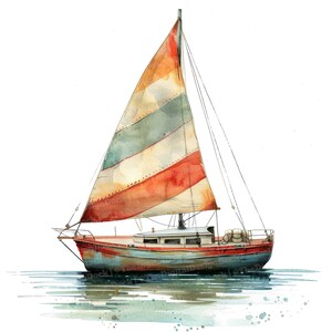 12 Sailboat Clipart, Watercolor Sailing Boat Clipart, Printable ...