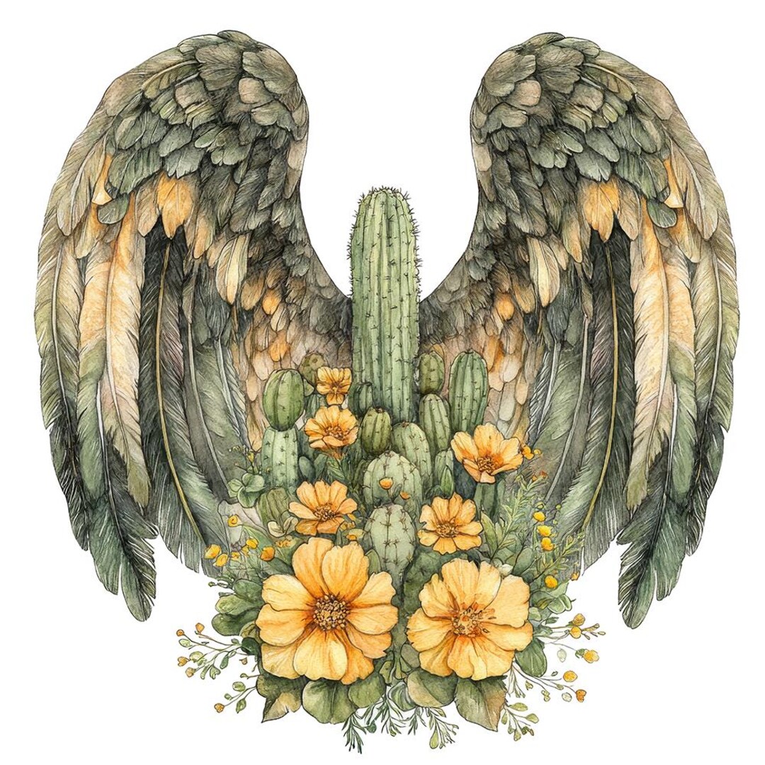 Cactus Angel Wings PNG Clipart, 12x Desert Watercolor Clip Art Set ...