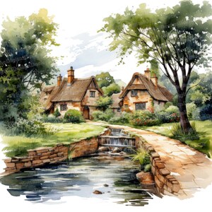 English Village Clipart, 12 Jpgs, Cotswolds Village, Printable ...