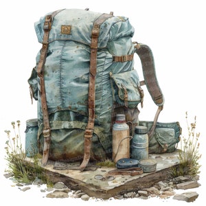 Camping Backpack Clipart, 12 Jpgs, Camp Clipart, Printable Watercolour ...