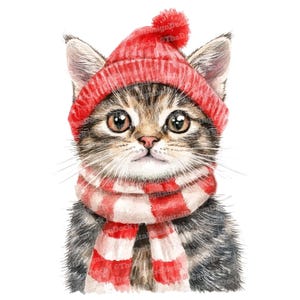 Christmas Cat Clip Art, 12x Santa Cat Watercolor Clipart Set, Printable ...