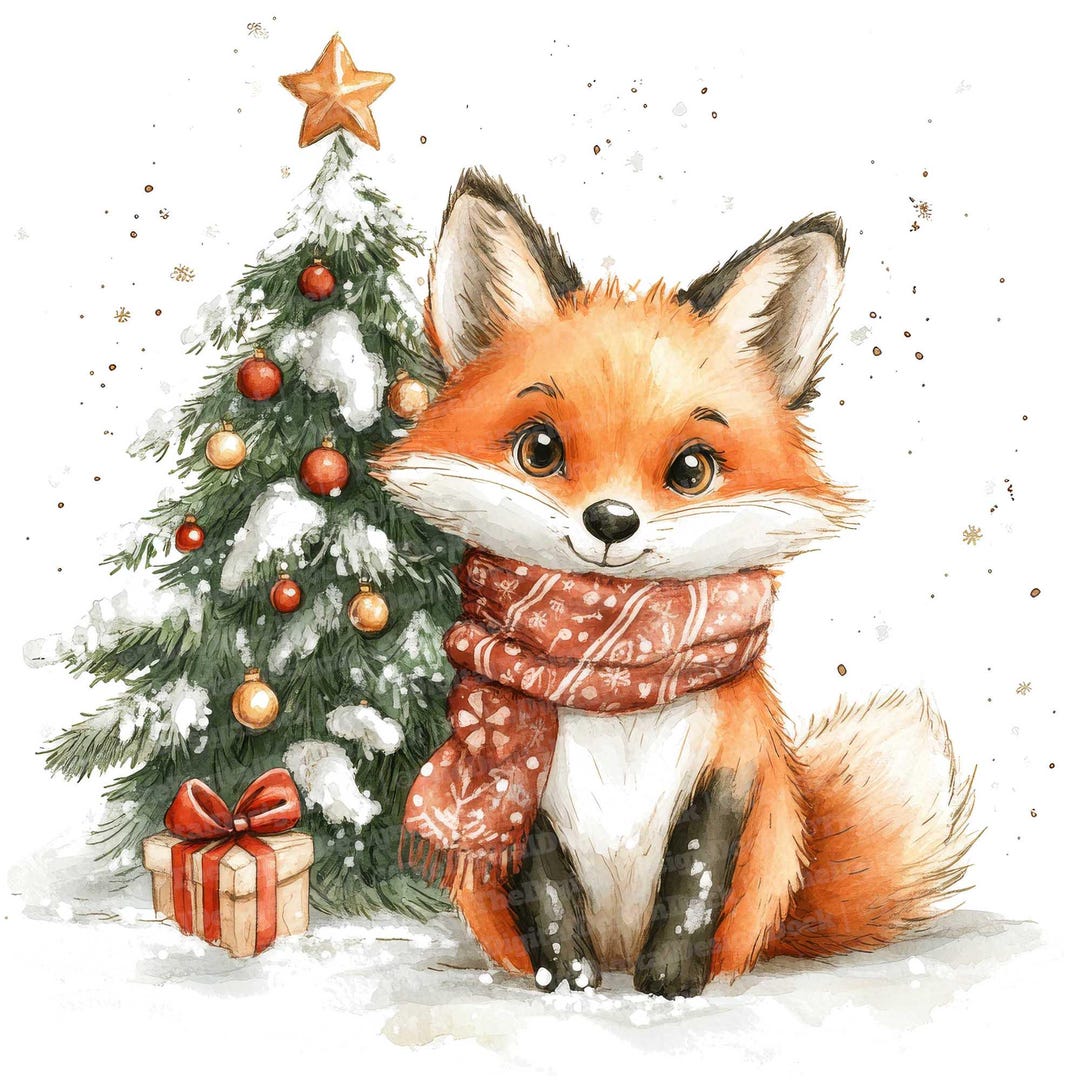 12x Christmas Fox Clipart, Holiday Woodland Animal, High Quality Jpgs ...