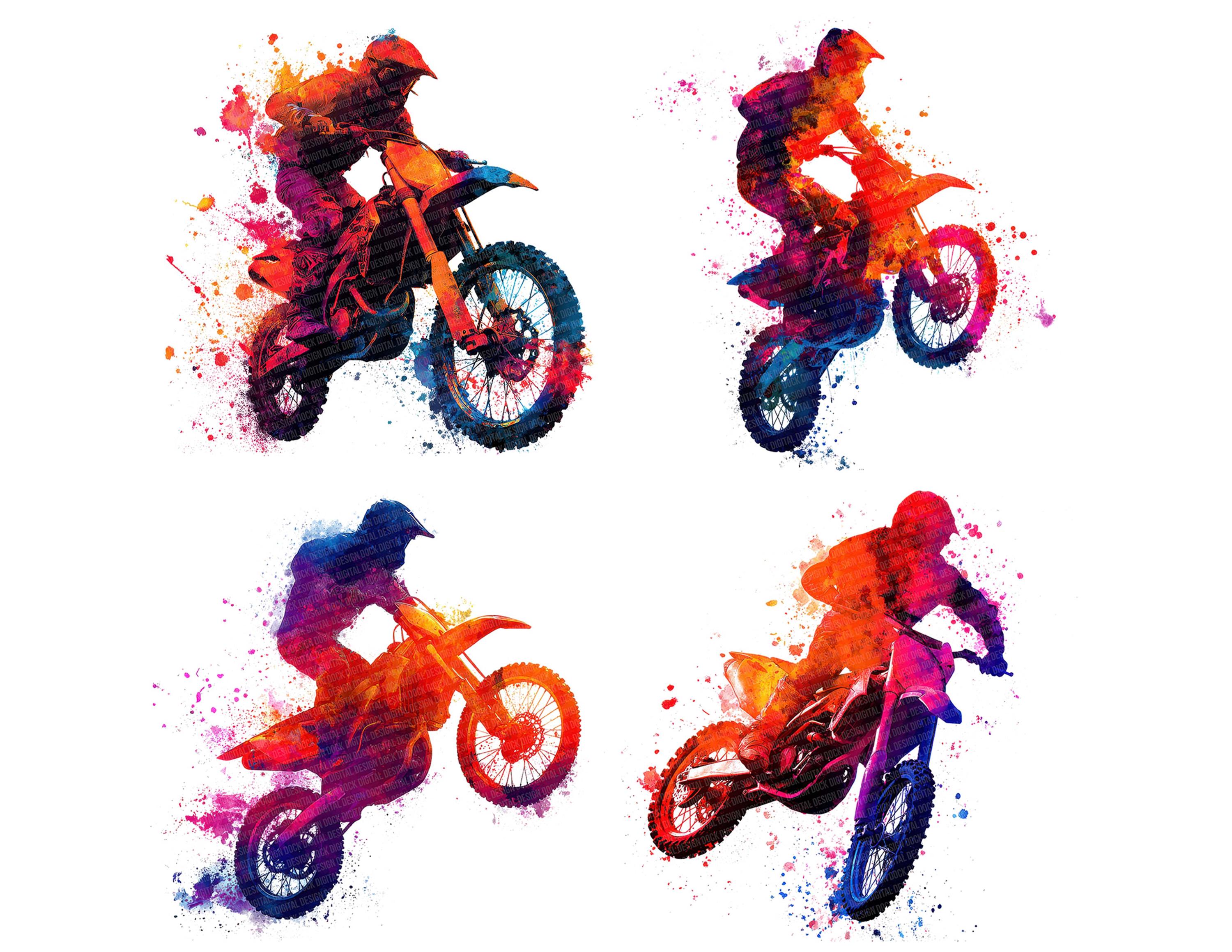 Motocross PNG Clipart, 12x Watercolor Dirt Bike Rider Art Set ...