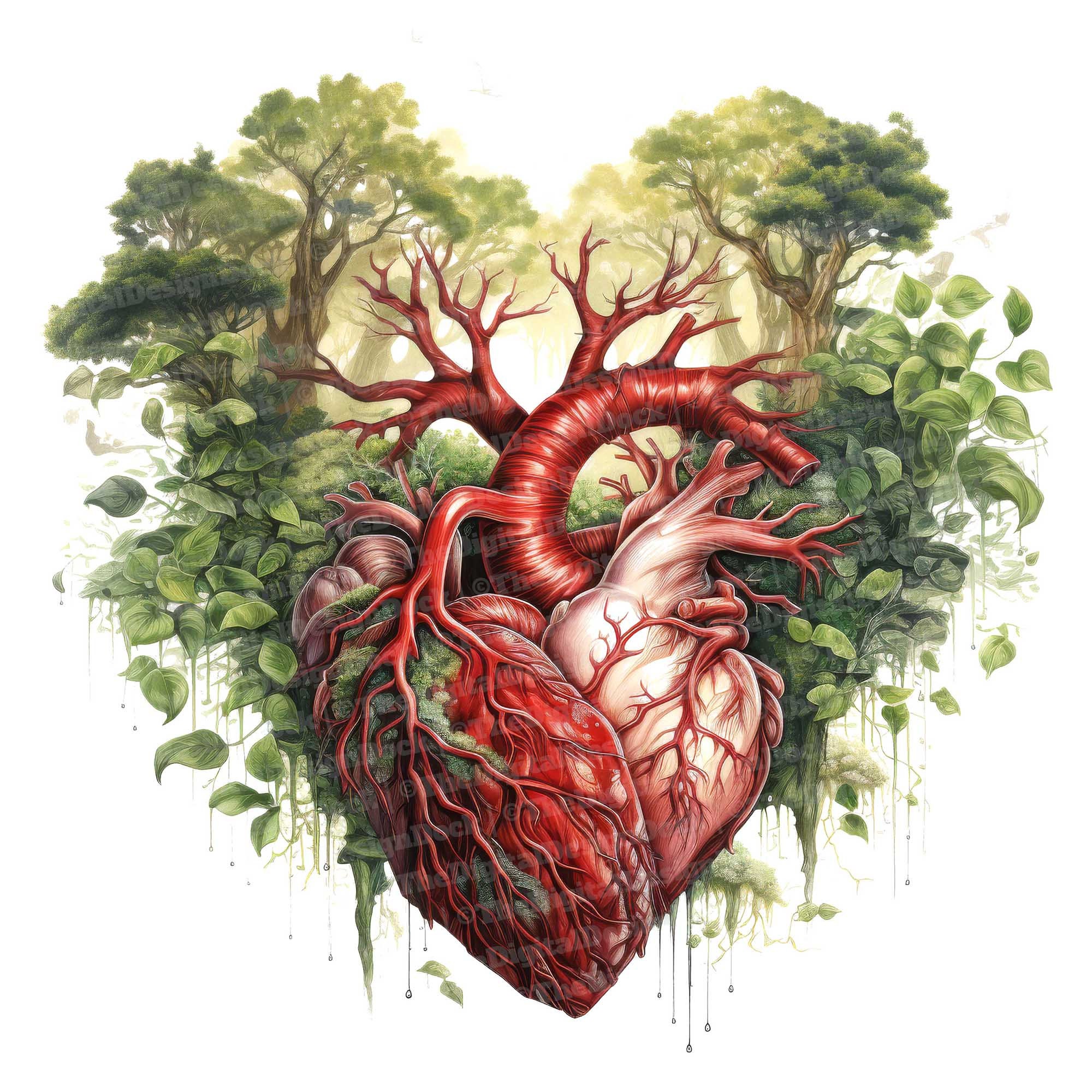 12x Human Heart Tree Clipart, Tree Theme Clipart, Printable Watercolor ...