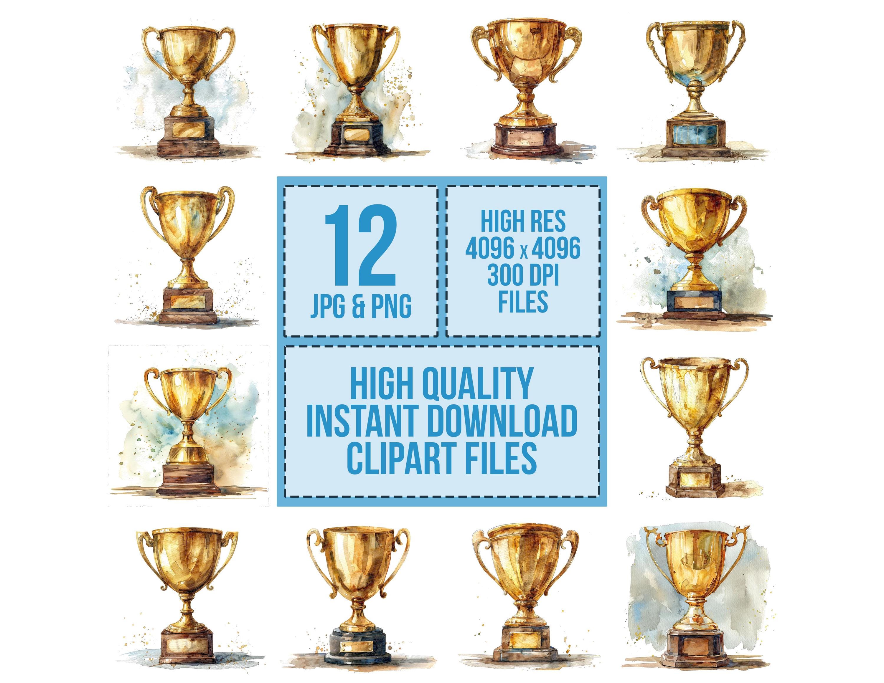 Gold Trophy PNG Clipart, 12x Classic Award Cup Art Set, Printable ...