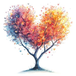 Watercolor Heart Tree Clipart, 12 High Quality Jpgs, Autumn Love Tree ...