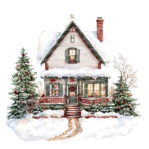 Christmas House Clip Art, 12x Snowy Cottage Holiday Clipart Set ...