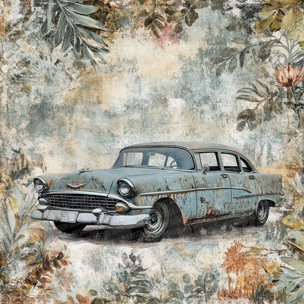 12 Classic Car Digital Papers, Aged Automobile Junk Journal Paper ...