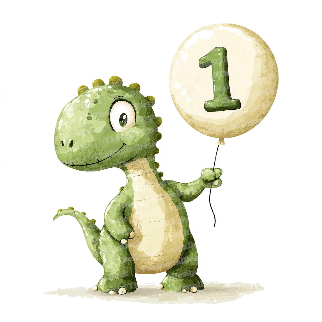 Dinosaur Birthday Clip Art, 12x Watercolor Dino With Balloon Clipart ...