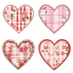 Fabric Heart PNG Clipart, 12x Patchwork Heart Clip Art Set, Printable ...