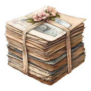 12x Vintage Ephemera Clipart, Watercolor Postcards Stamps Clipart, High ...