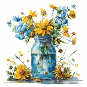 Mason Jar Flowers Clipart, 12 Jpgs, Floral Jars Clipart, Printable ...