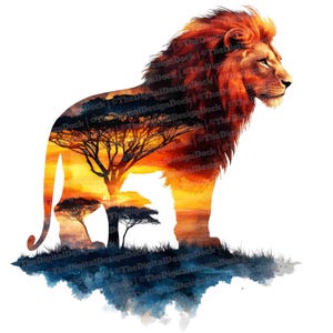 Lion Safari Clipart, 12 High Quality, Watercolor African Scene, Digital ...