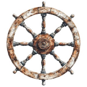 12x Watercolor Ship Wheel PNG Clipart, Rustic Nautical Boat Clip Art ...