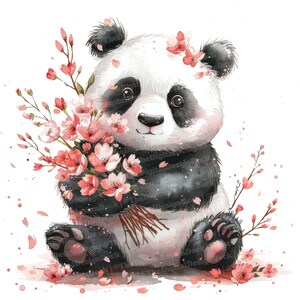 12 Panda With Flowers Clipart, Cute Animal Clipart, Printable ...