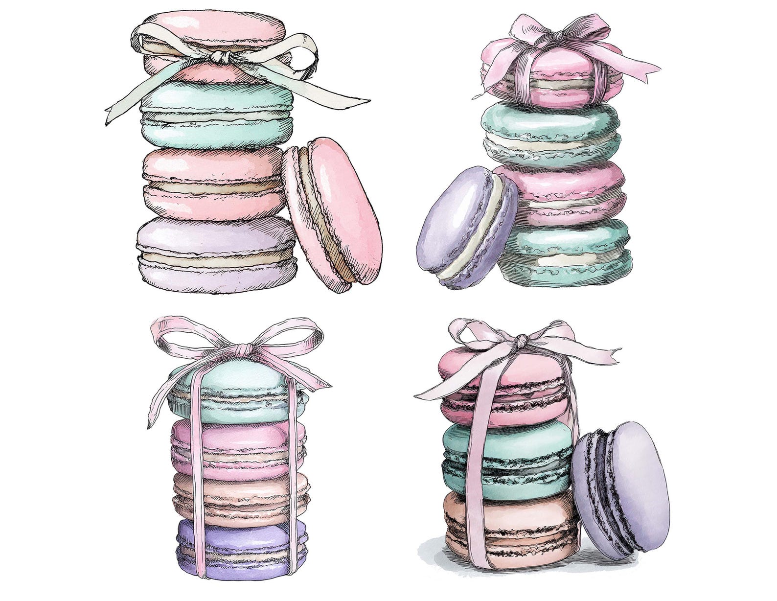 Macaron Stack PNG Clipart, 12x Pastel Dessert Clip Art Set, Printable ...