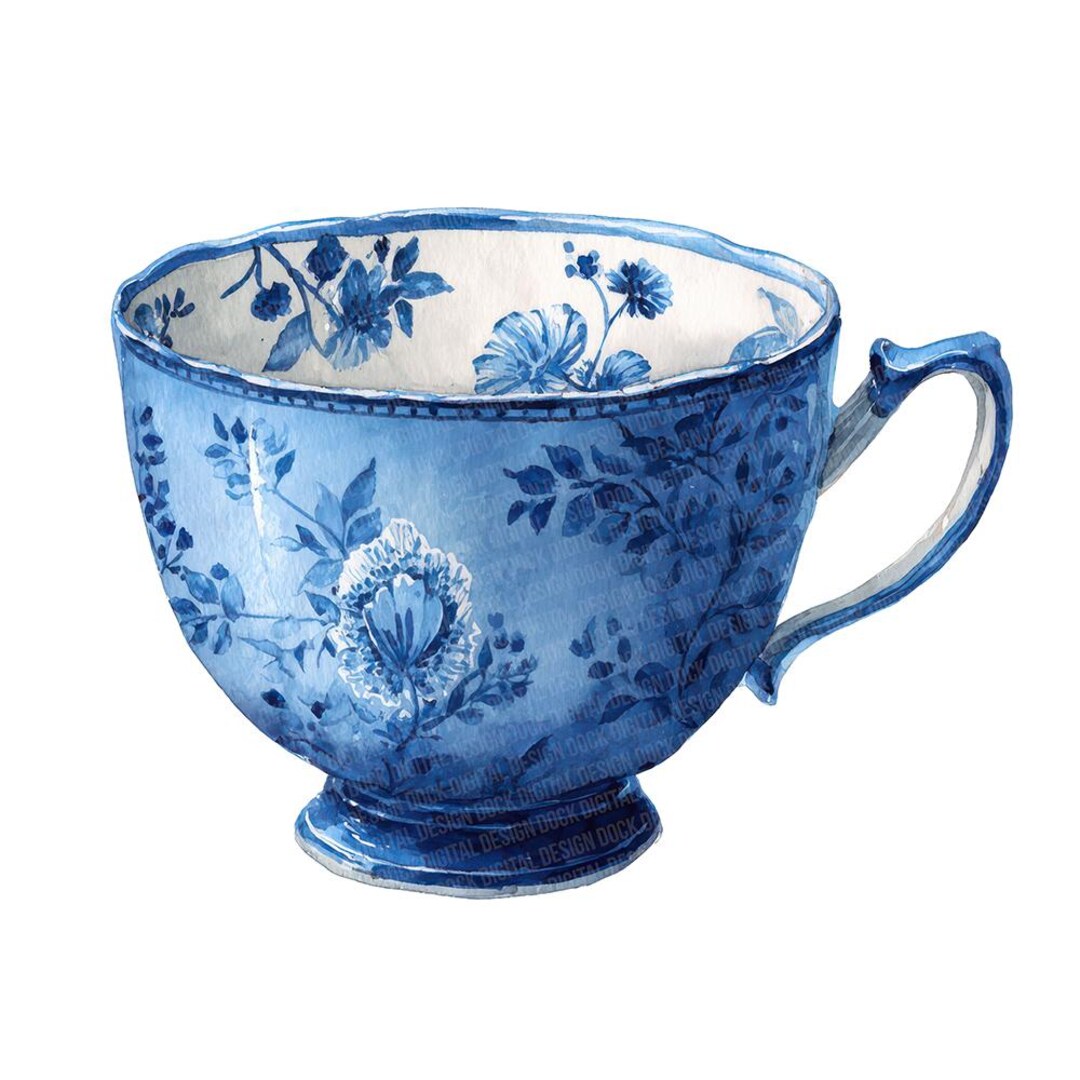 Blue Floral Teacup PNG Clipart, 12x Vintage Tea Cup Clip Art Set ...