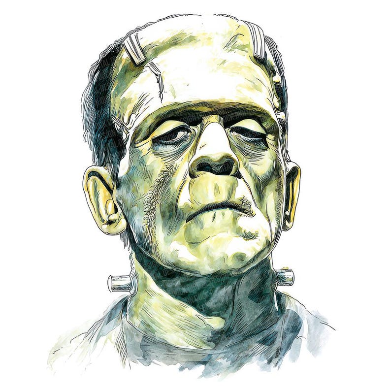 Frankenstein Clipart, 12 High Quality PNG/JPG, Watercolor Monster Clip ...