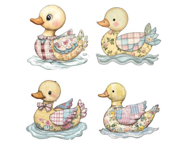 Fabric Duck Clip Art, 12x Patchwork Duck on Water PNG Clip Art Set ...