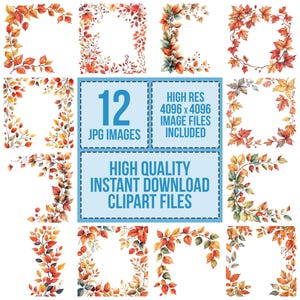 12 Fall Leaves Border Clipart, Watercolor Autumn Illustration ...