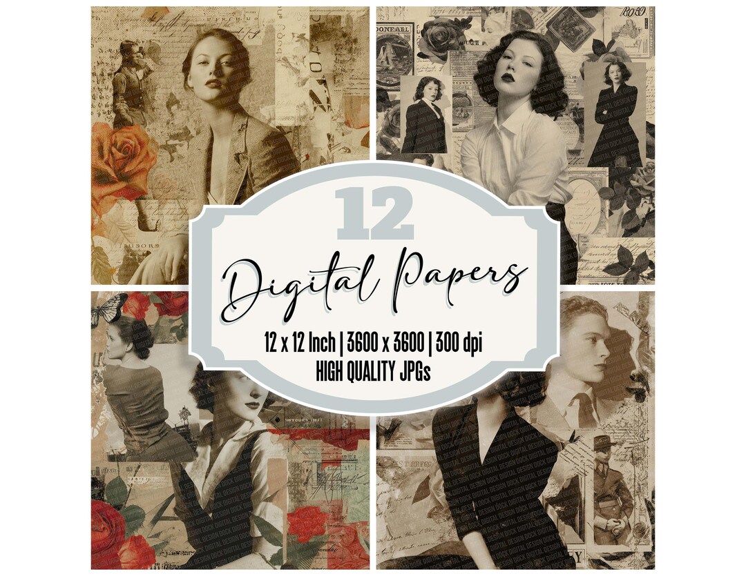 12x 1940s Classic Beauty Junk Journal Paper Vintage Collage Digital ...