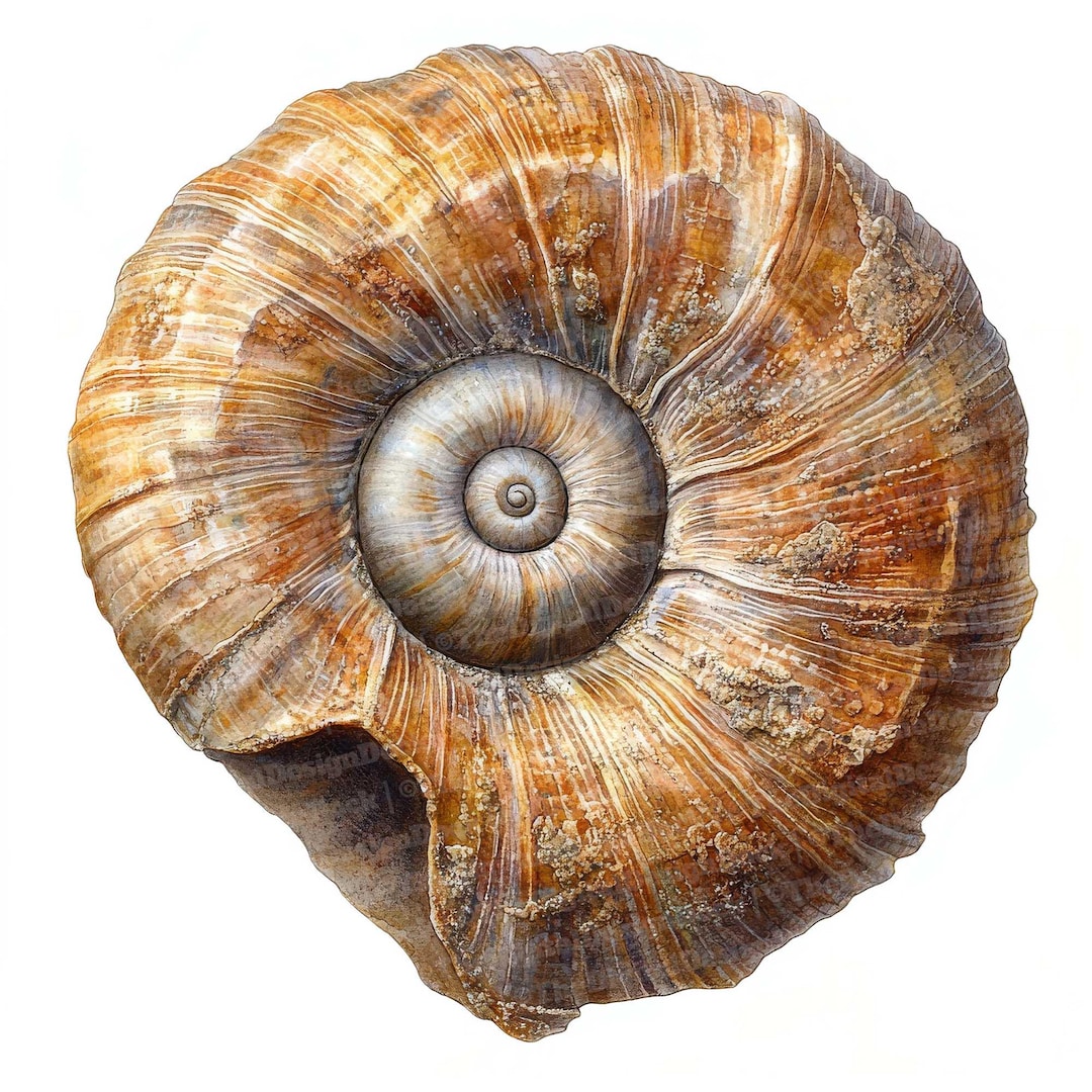 12 Ammonite Fossil Clipart, Vintage Nautical Shells, Printable ...