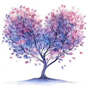 Watercolor Heart Tree Clipart, 12 High Quality Jpgs, Autumn Love Tree ...