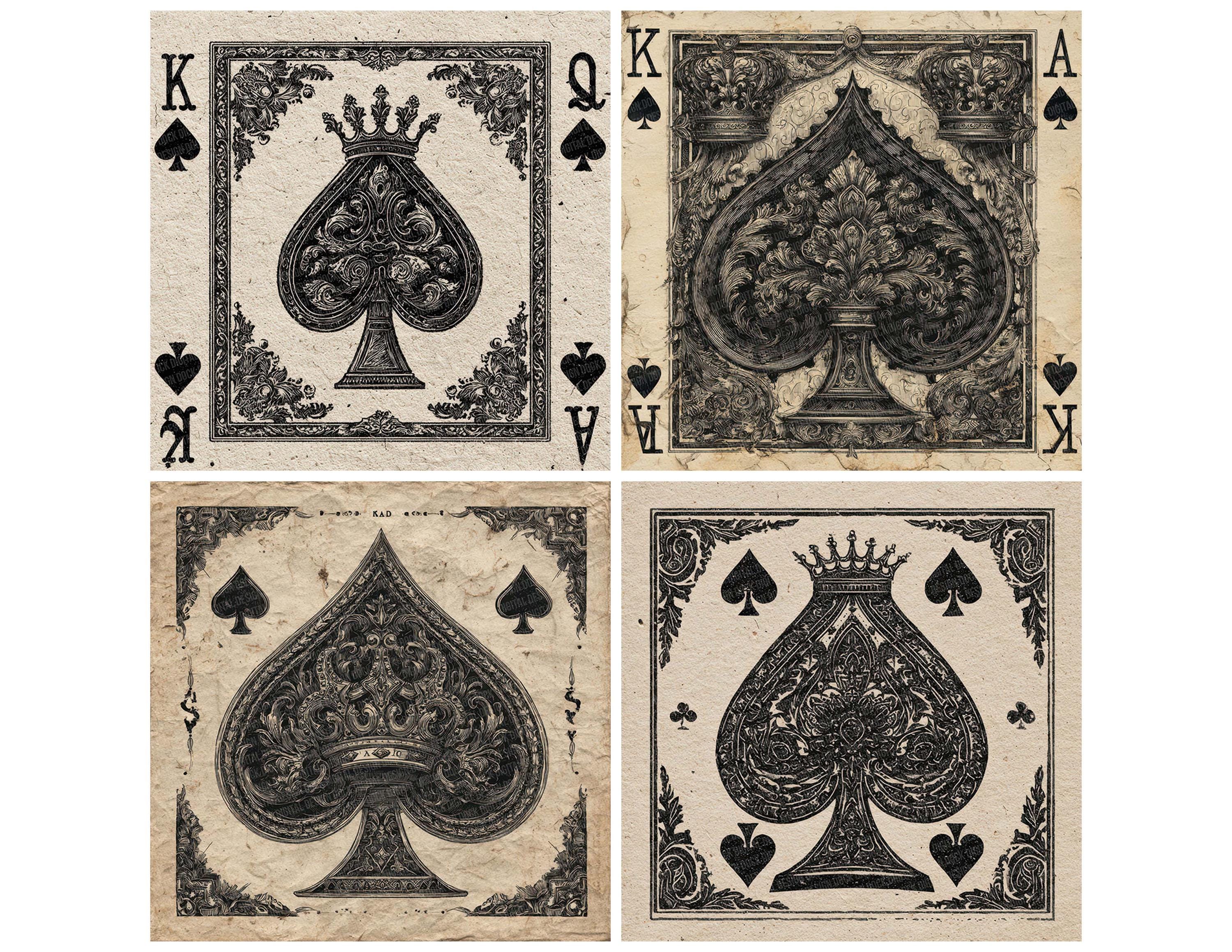 King Spades Playing Card Digital Paper Pack 12x Vintage Royal Design ...